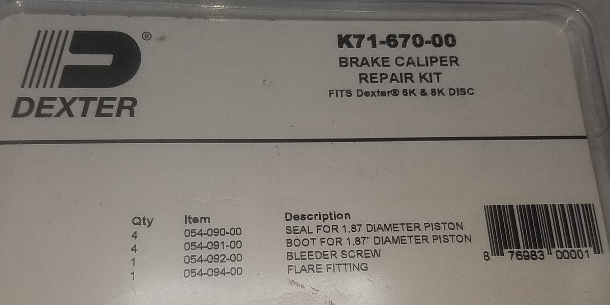 DEXTER Caliper Rebuild Kit 6K-8K, one wheel, (4 seals, 4 dust boots, 1 ...