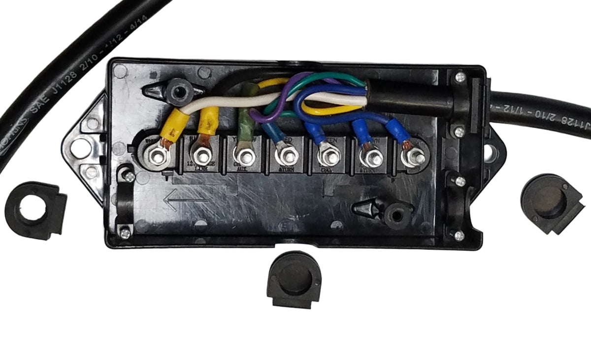 7 Way Plug with Inline Teste Pre-Wired Trailer BLACK Cord Junction Box ...