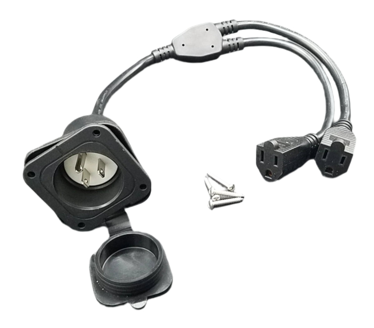 Dumble 15A 2 Way Flanged Inlet Extension Cord Y Splitter RV Trailer Tr ...