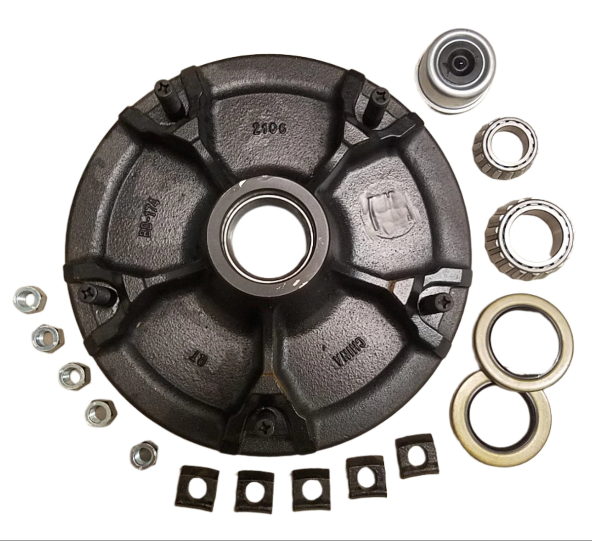 12 X 2 Mobile Home Utility Trailer Brake Drum 5 Lug w/ Bearings Rim Cl ...